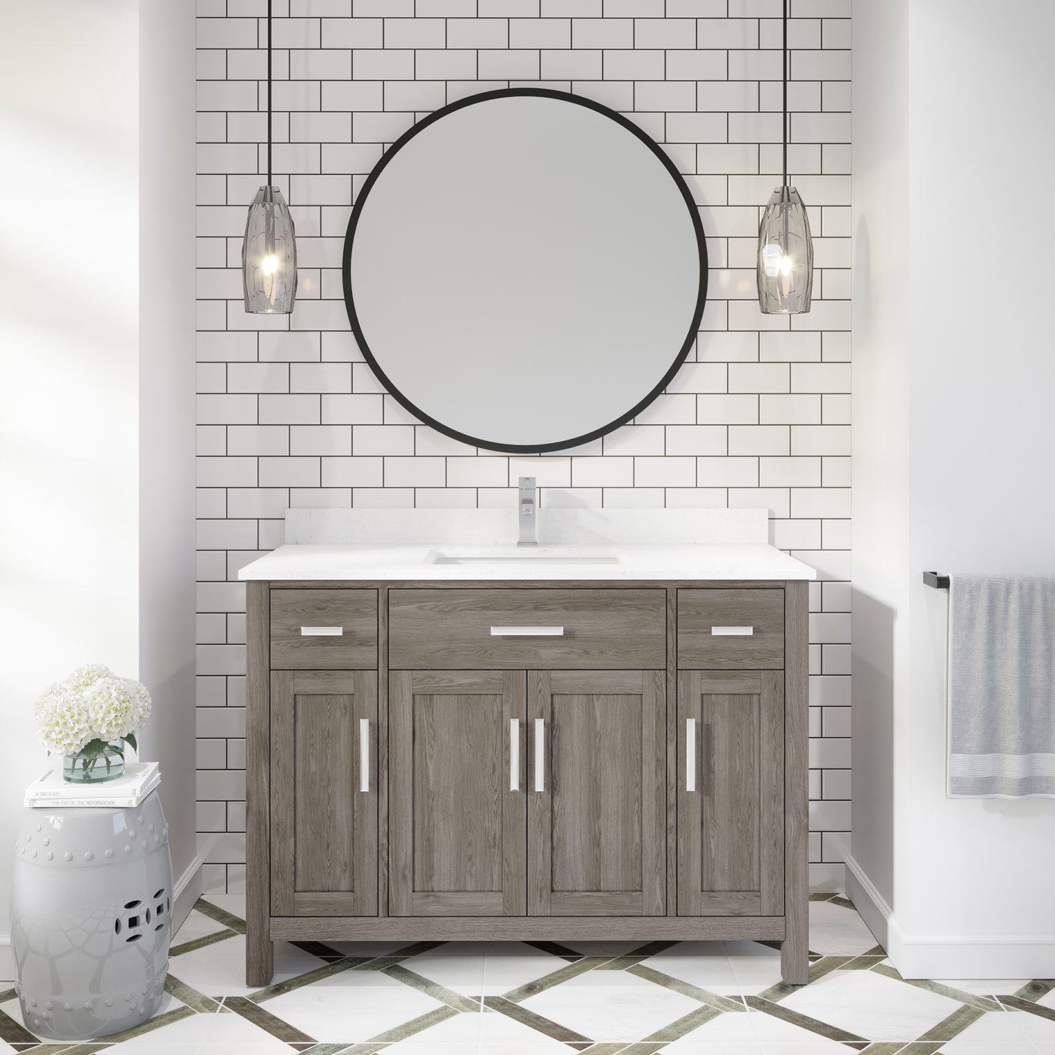 Katie 48 Bathroom Vanity with Power Bar and Drawer Organizer - Ikou Inc.