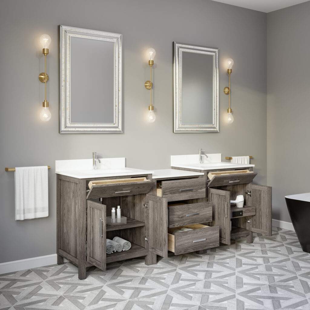 Katie 84 Bathroom Vanity w/Power Bar and Drawer Organizer - Ikou Inc.