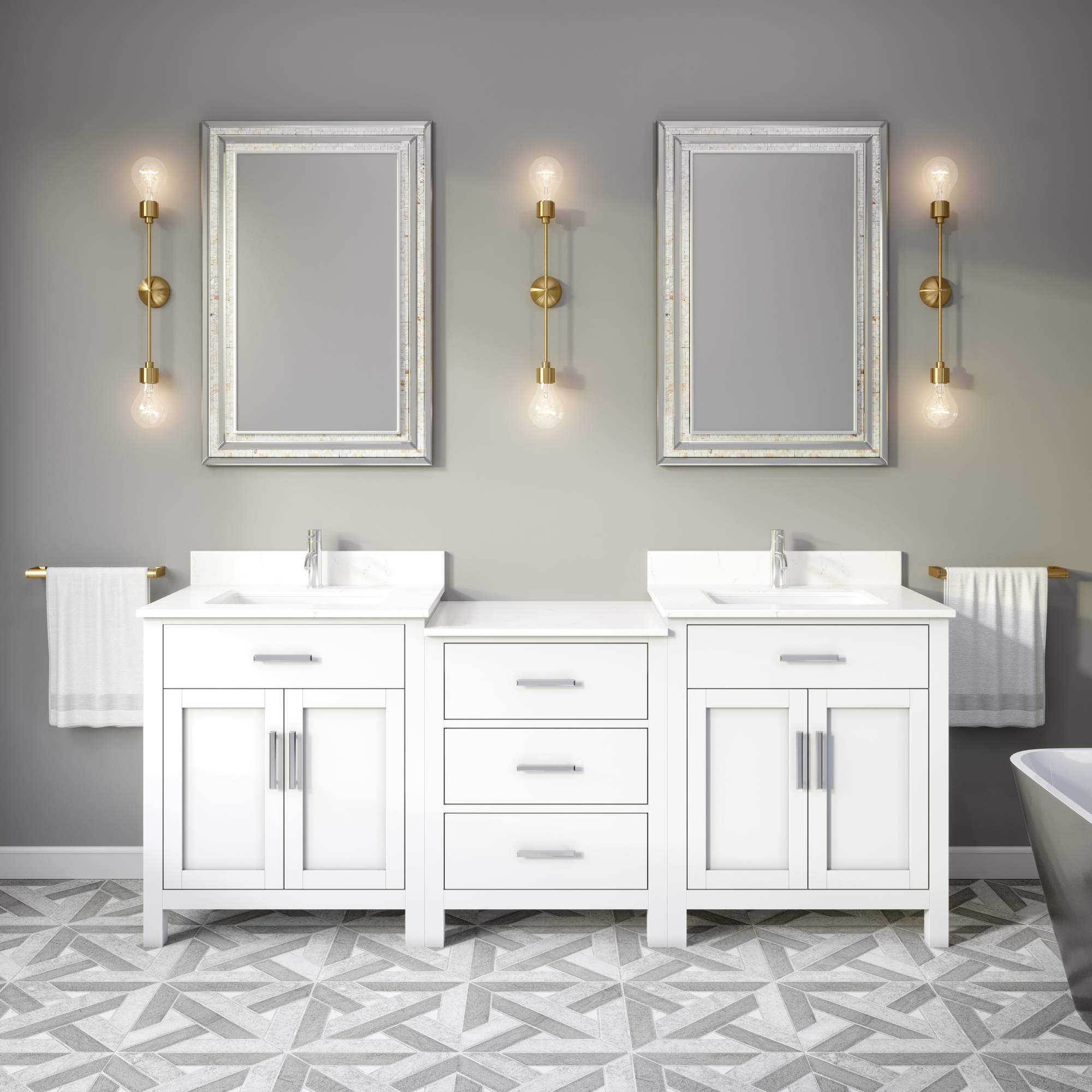 Katie 84 Bathroom Vanity w/Power Bar and Drawer Organizer - Ikou Inc.