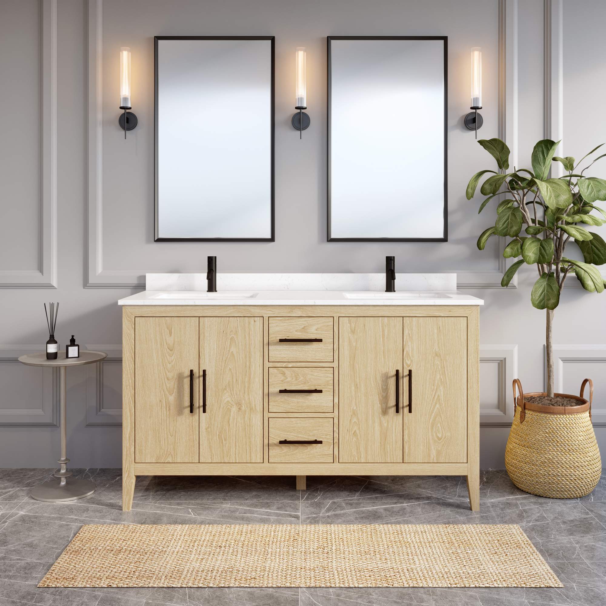 Vaughan 60 Bathroom Vanity with Power Bar & Drawer Organizer - Ikou Inc.